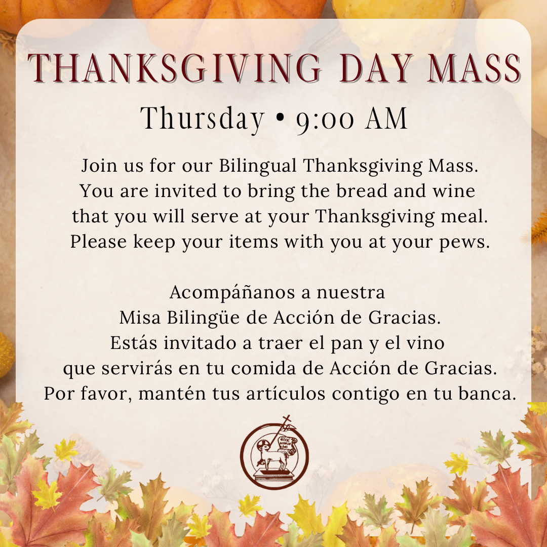 🍂 Thanksgiving Day Mass — Thursday at 9:00 AM – St. John the Baptist Church